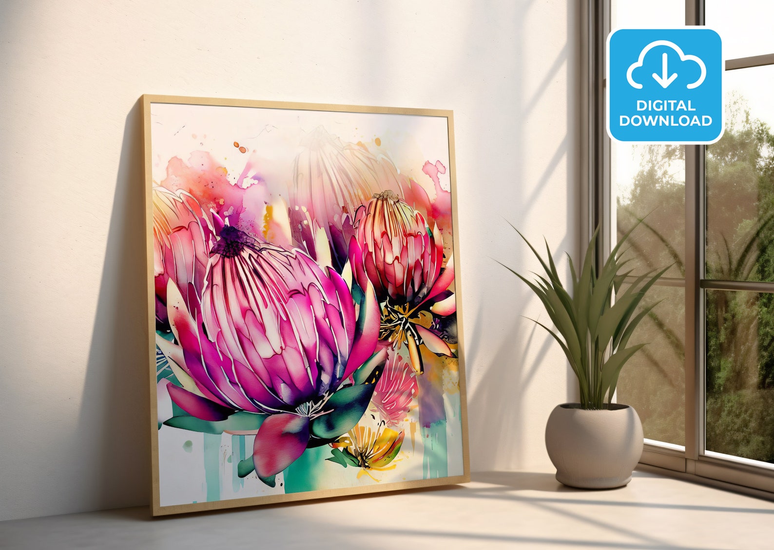 Watercolor Abstract Protea Digital Print Download Proteas Watercolour ...