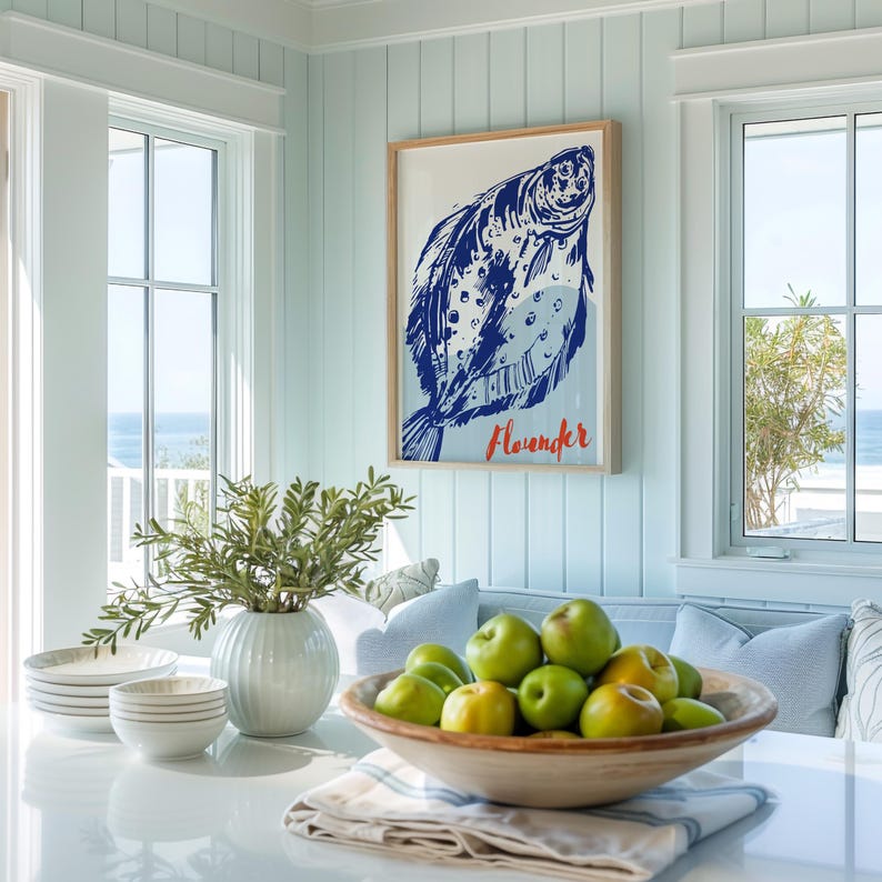 Retro Flounder Print: Coastal Kitchen Art (digital Download A4-A1 Sizes ...