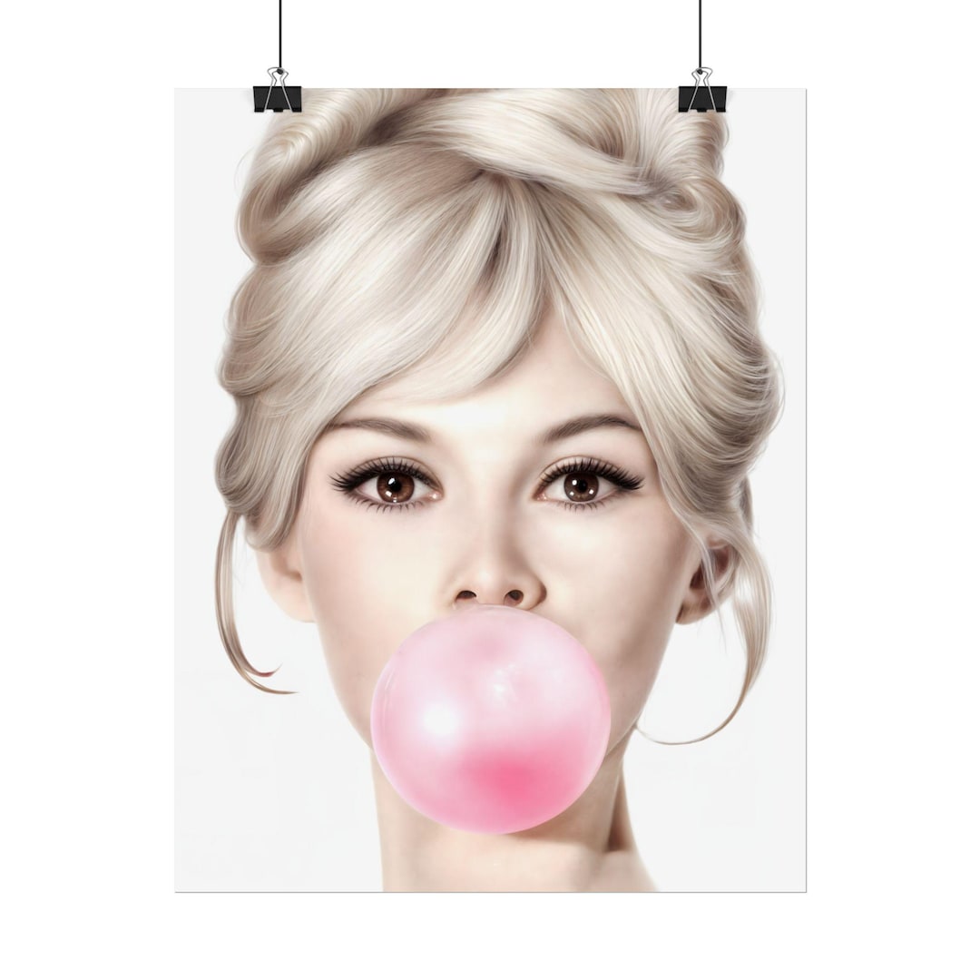 Brigitte Bardot Bubble Gum Poster Print, Vintage Woman Fashion Wall Art, Classic Hollywood ...