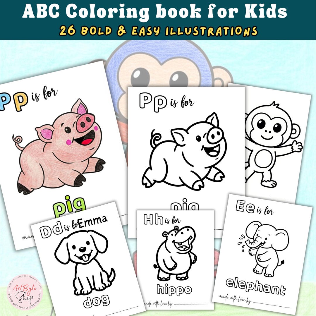 ABC Baby Shower Coloring Book, Digital Download Educational Animal ...
