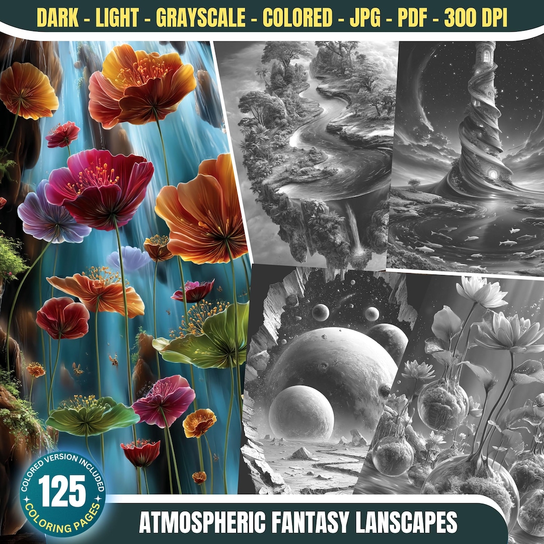 Atmospheric Fantasy Landscapes: 125 Coloring Pages for Adults Instant ...