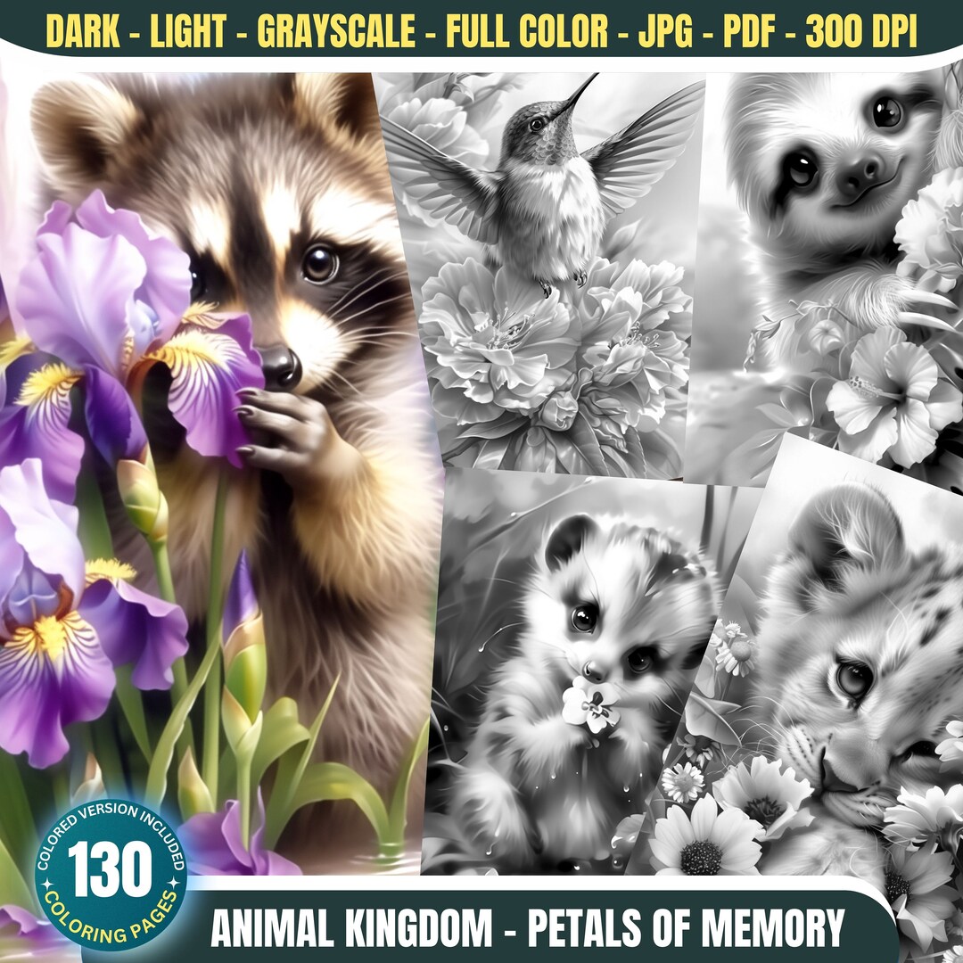 Animal Kingdom - Petals of Memory : 130 Coloring Pages Mega Bundle for ...