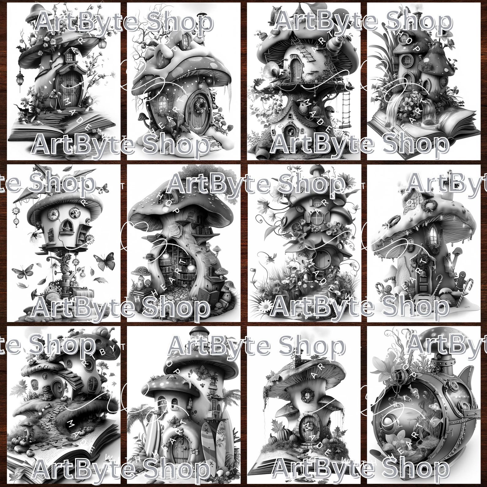 Whimsical Mushroom Houses: 145 Coloring Pages for Adults and Kids ...