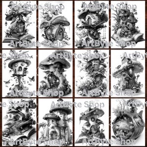 Whimsical Mushroom Houses: 145 Coloring Pages for Adults and Kids ...