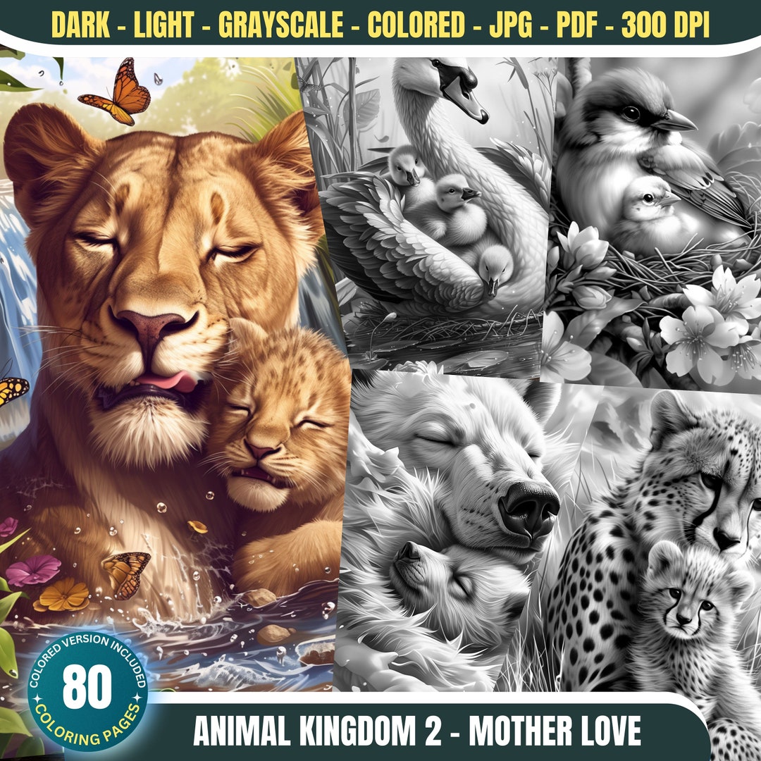 Animal Kingdom 2 - Mother Love : 80 Coloring Pages Mega Bundle for ...