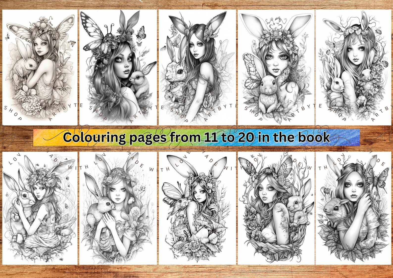 Delicate Forest Fairy Girls Coloring Page With Bunnies for Fantasy ...