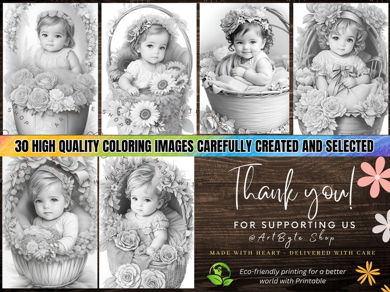 30 Sweet Baby Baskets Coloring Pages for Adults Kids Bonus - Etsy