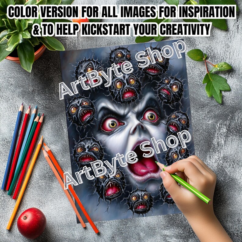 Horror Fantasy: 120 Coloring Pages for Adults and Kids Instant Download ...
