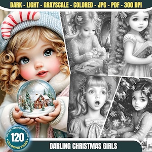 Darling Christmas Girls: 120 Coloring Pages for Adults and Kids Instant ...