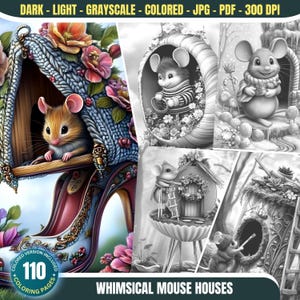 Whimsical Mouse Houses: 110 Cute Coloring Pages for Adults and Kids ...