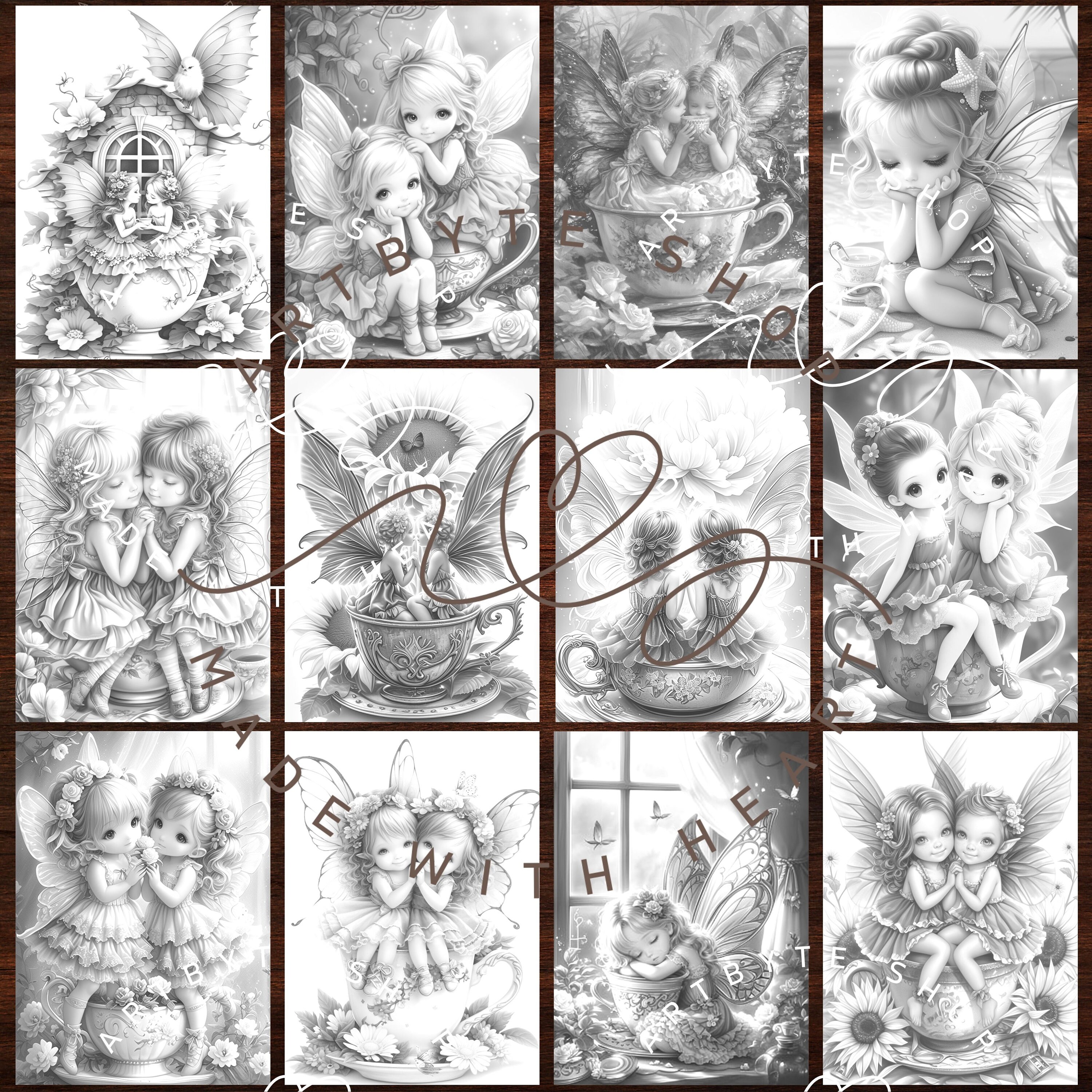 Teacup Fairies: 50 Coloring Pages for Adults and Kids Instant Download ...