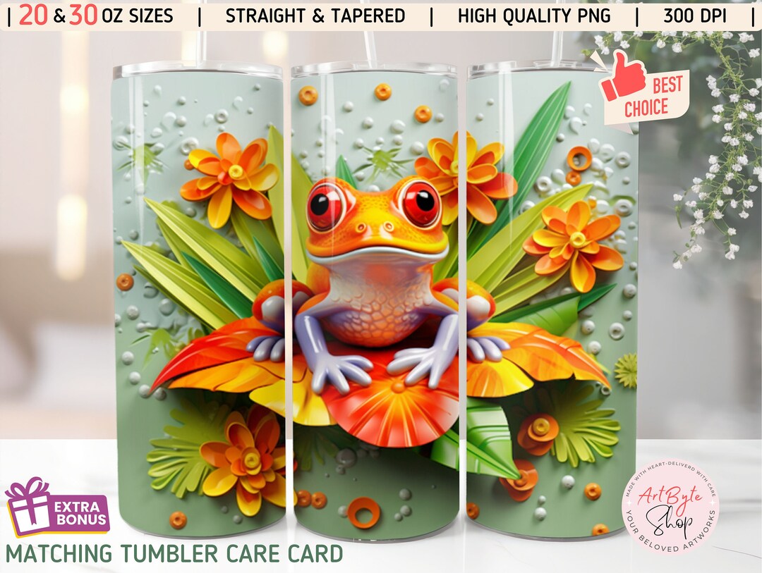 3D Frog 20 Oz and 30 Oz Tumbler Wrap Sublimation Design, Instant ...