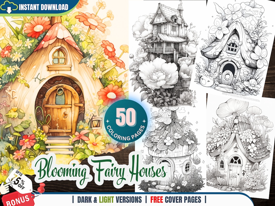 50 Magical Blooming Fairy Houses Coloring Pages for Adults + Kids ...