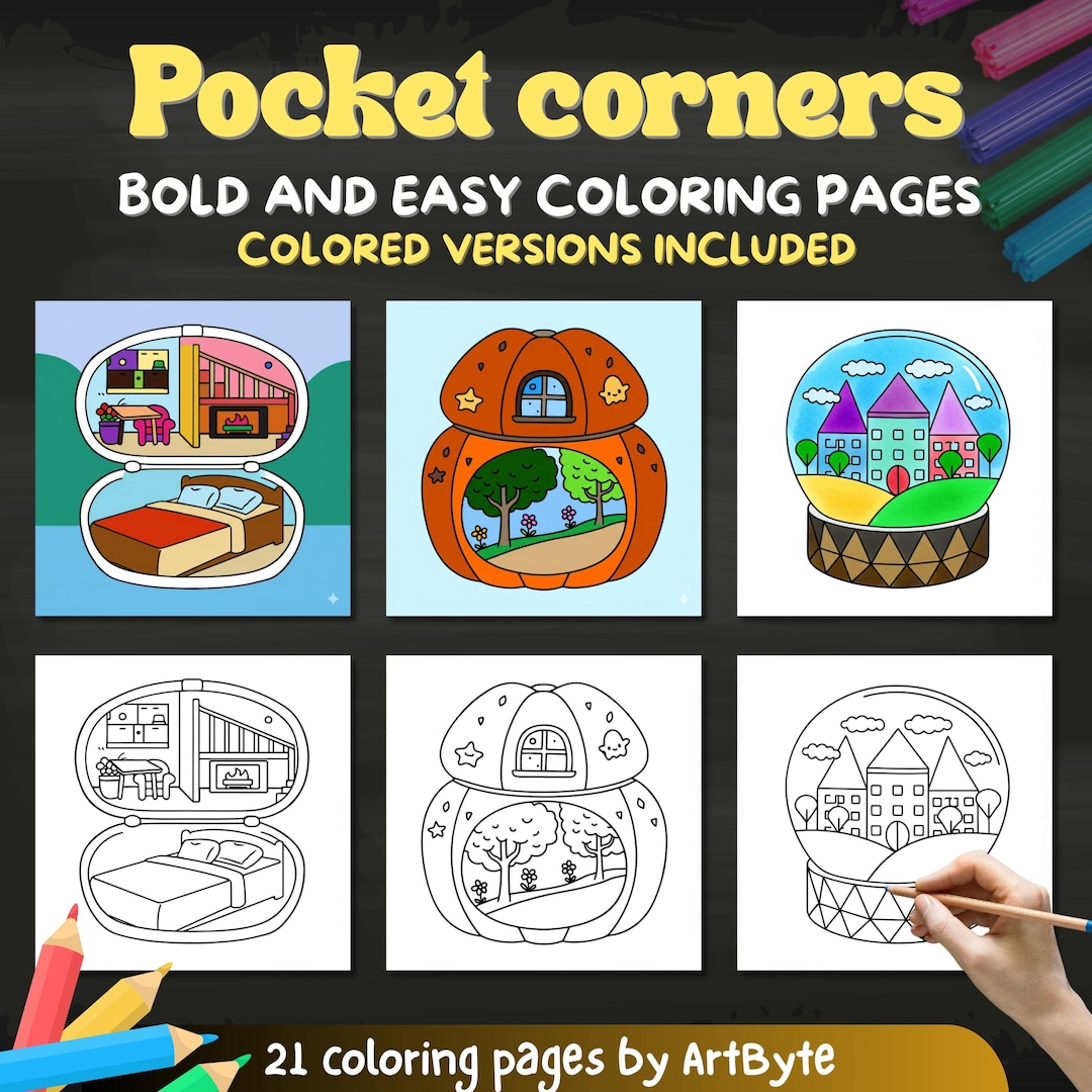 Bold and Easy Cute Coloring Book: 21 Pocket Conners Coloring Pages for ...