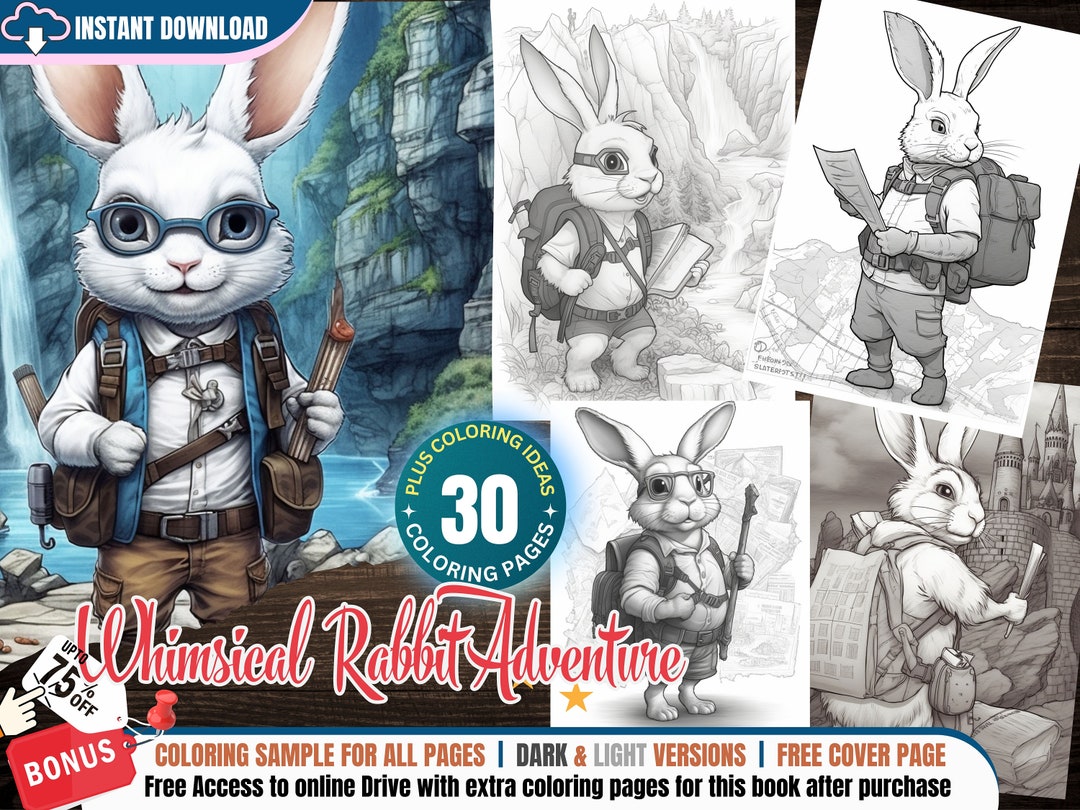 30 Whimsical Rabbit Adventure Coloring Pages for Adults + Kids ...