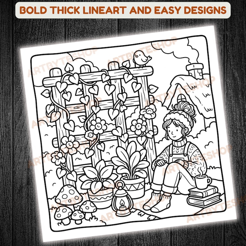 50 Bold and Easy Coloring Book, Chunky Cottage Garden Coloring Pages ...