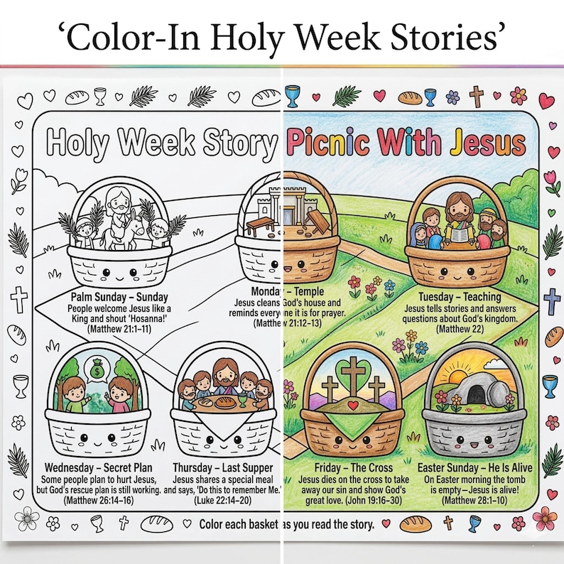 5 Holy Week Timeline Coloring Pages, Easter Story Educational Printable ...