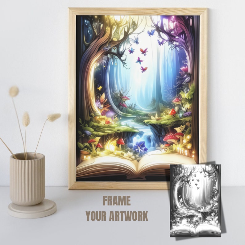 Fantasy Land From an Open Book- 100 Coloring Pages for Adults and Kids ...
