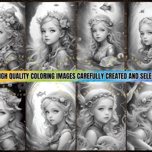 Ocean Fairy Girls Fantasy Anime Coloring Page for Adults + Kids Instant ...