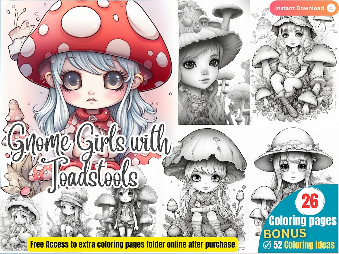 Enchanting Gnome Girls - 26 Cute & Creative Fantasy Coloring Pages for ...