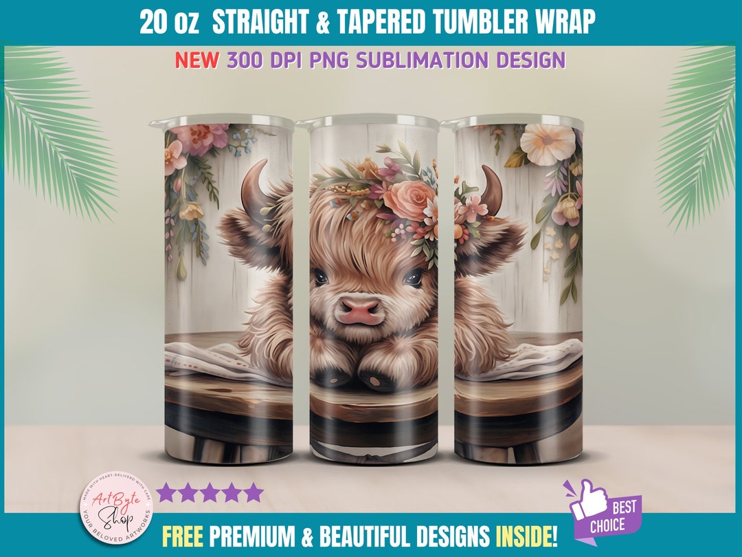 Cute Highland Cow on a Chair Skinny Tumbler Wrap 20 Oz Sublimation ...