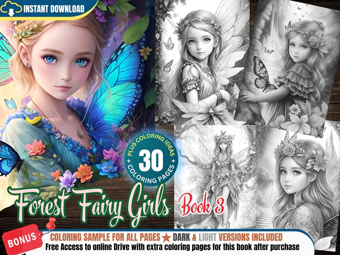 30 Delicate Forest Fairy Girls (book 3) Coloring Pages for Fantasy ...