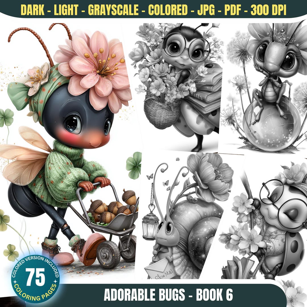 Adorable Garden Bugs 6: 75 Coloring Pages for Adults and Kids Instant ...