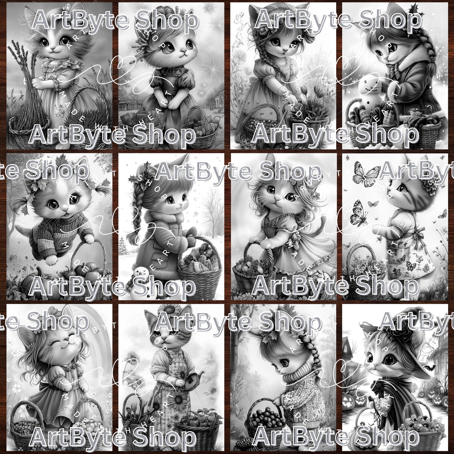 Adorable Cats: 75 Coloring Pages for Adults and Kids Instant Download ...