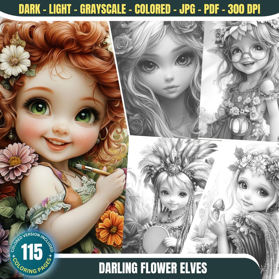 Elf Story 11:darling Flower Elves- 60 Cute Elf Coloring Pages for ...