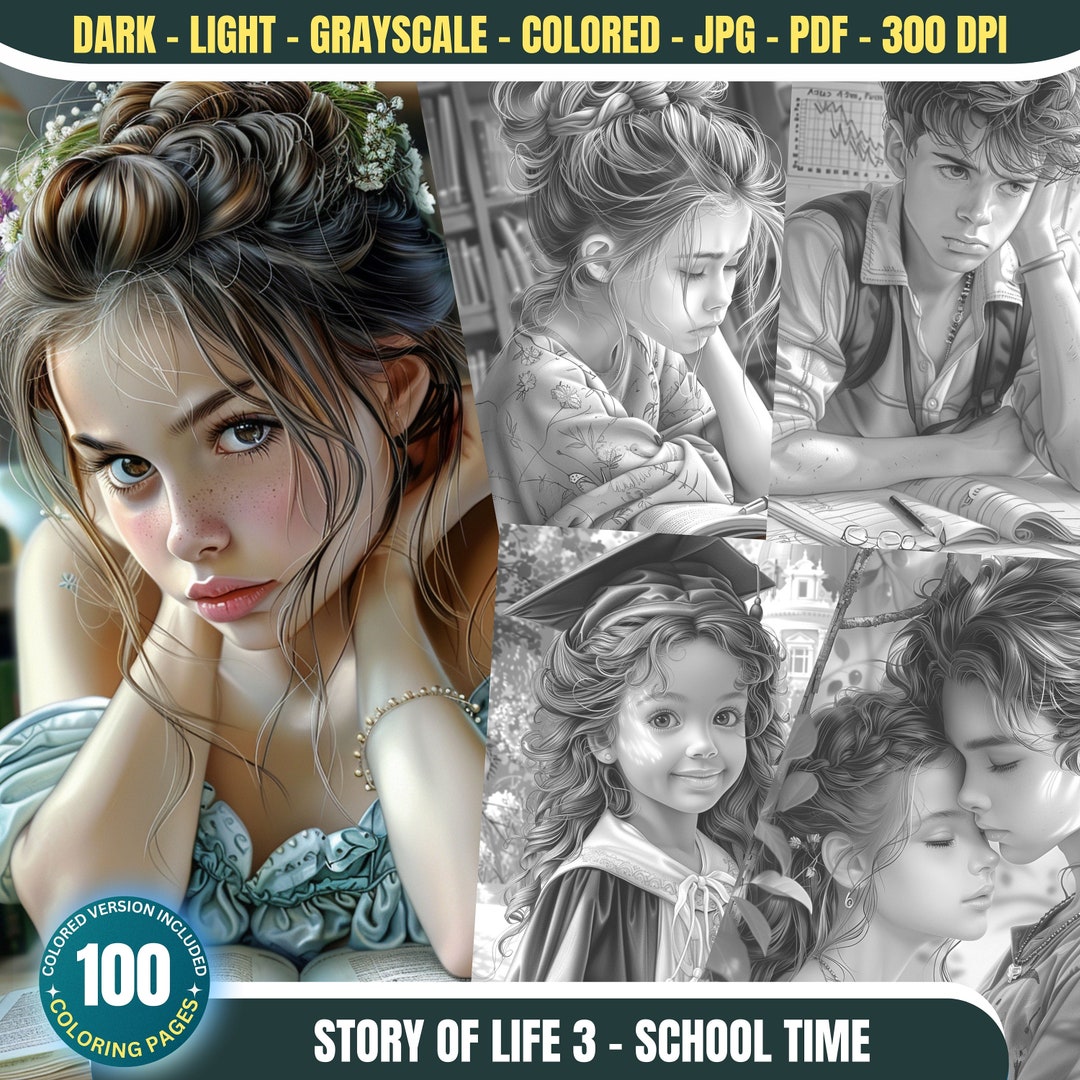 Story of Life 3 - School Time : 100 Coloring Pages for Adults and Kids ...