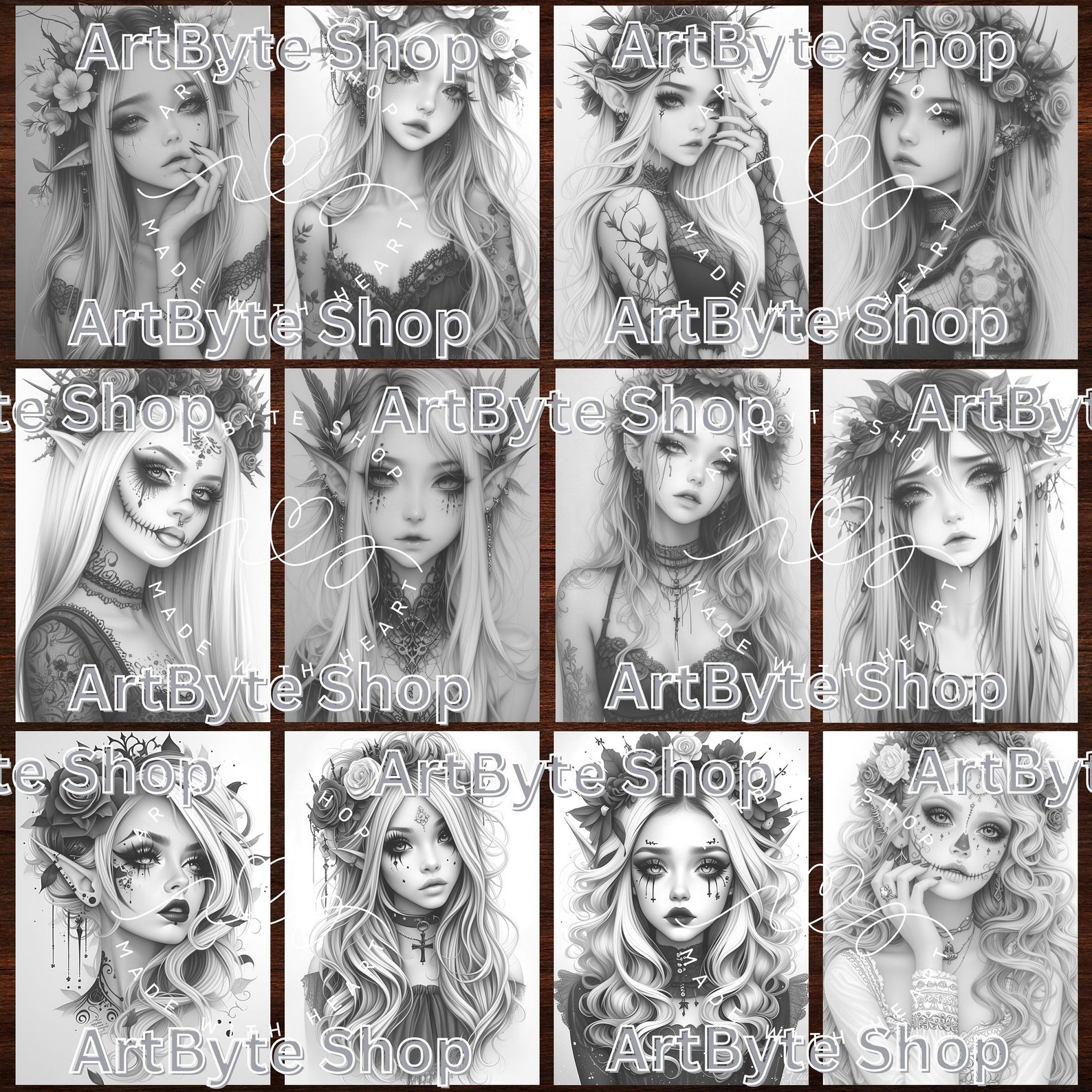 Elf Story 4 - Gothic Elves : 80 Gothic Elf Coloring Pages for Adults ...