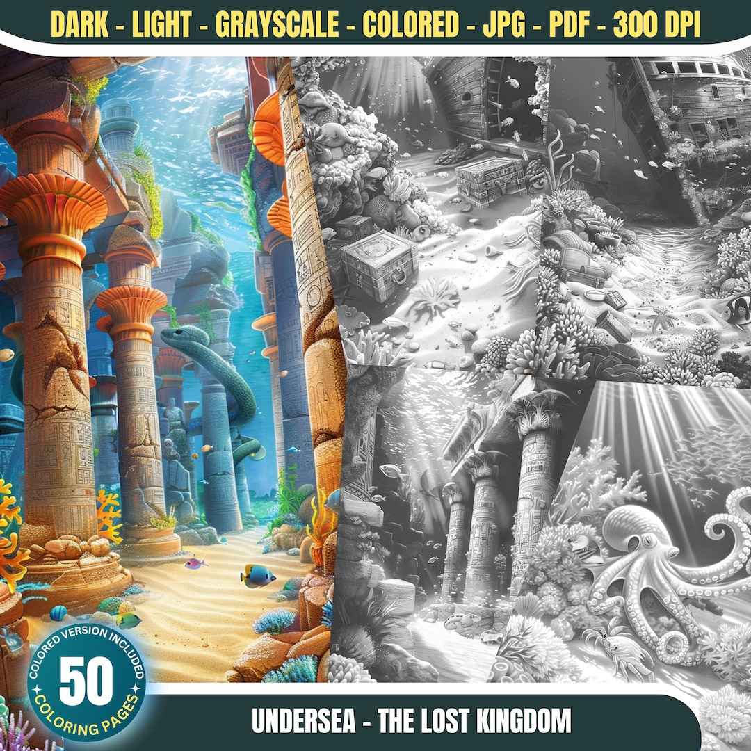 Undersea - the Lost Kingdom: 50 Coloring Pages for Adults and Kids ...