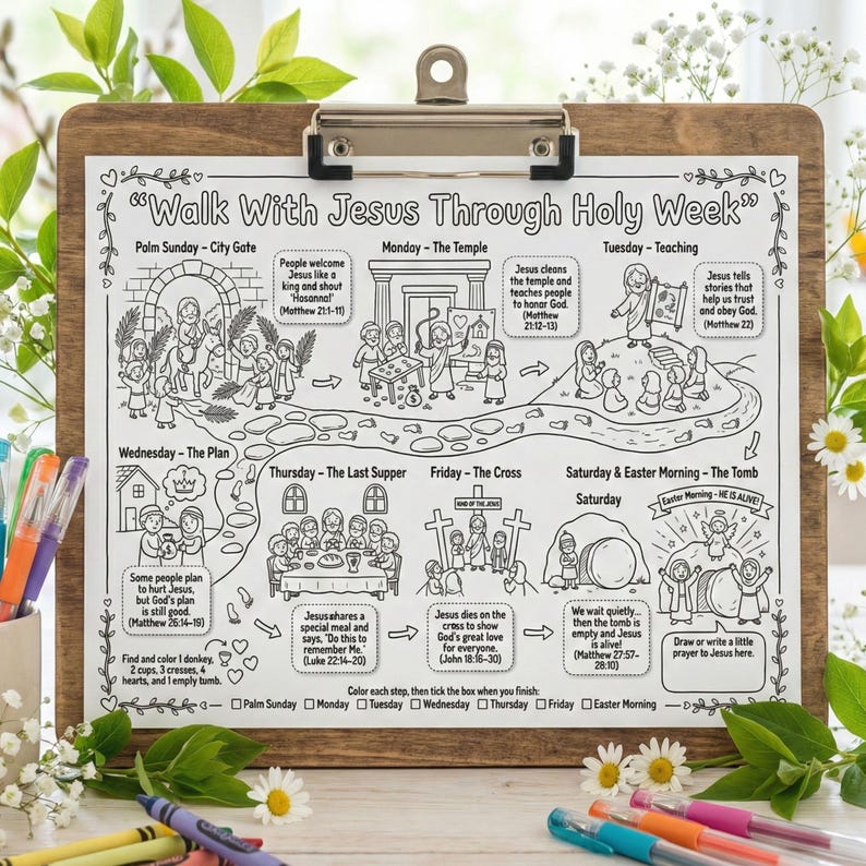 Holy Week Coloring Page Printable, Walk With Jesus | Christian Easter ...