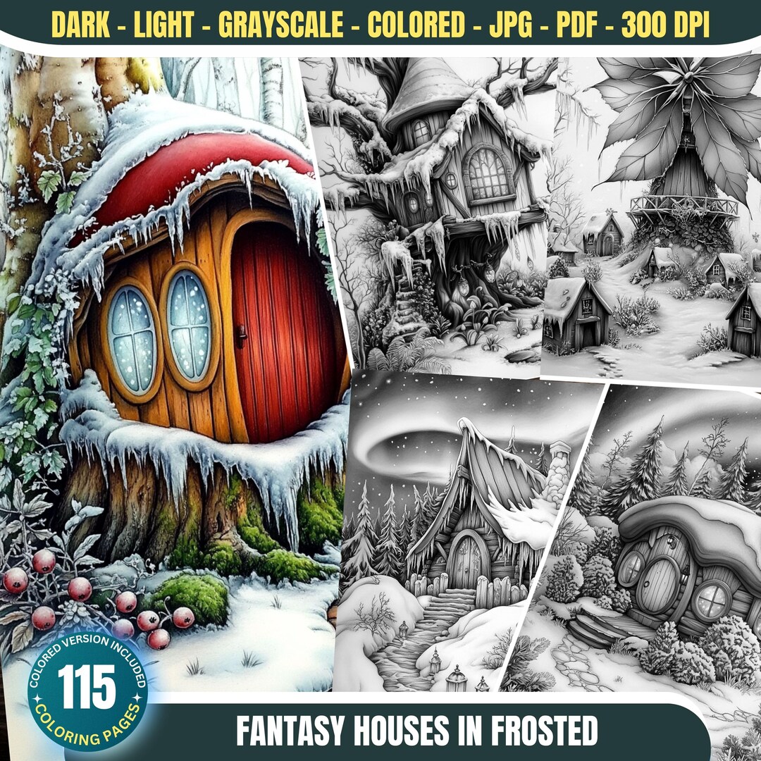 Fantasy Houses in Frosted: 115 Coloring Pages for Adults and Kids ...