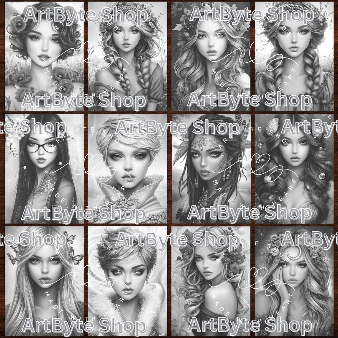 Elegant Portrait : 80 Coloring Pages for Adults and Kids Instant ...