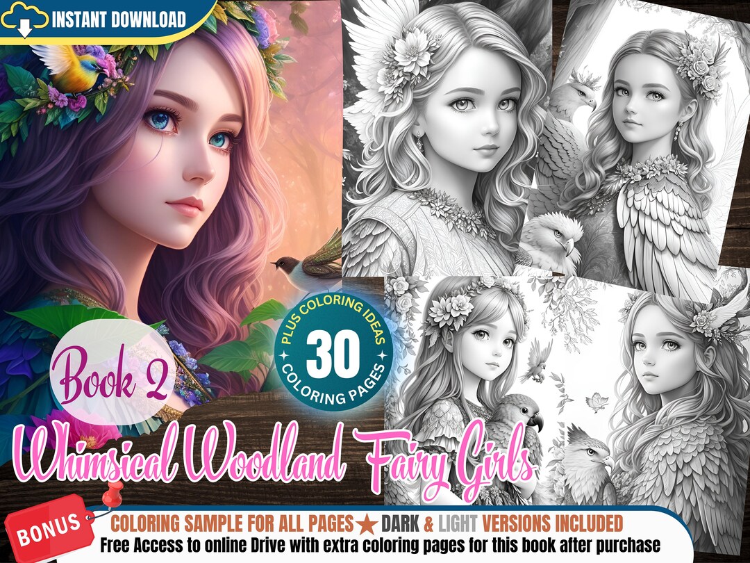 30 Whimsical Woodland Fairy Girls (book 2) Coloring Pages+30 Coloring ...