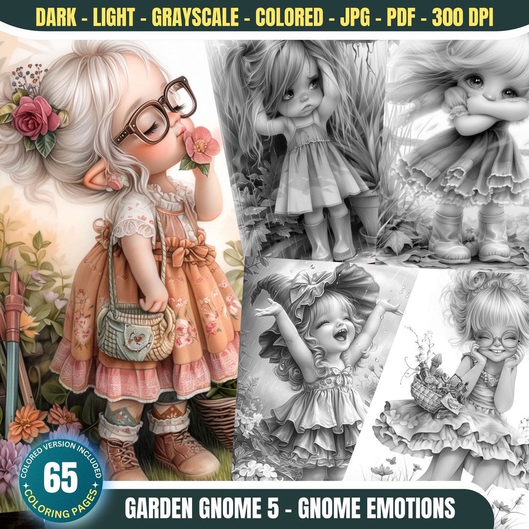 Garden Gnome 5: Gnome Emotions - 65 Coloring Pages for Adults and Kids ...