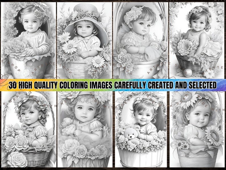 30 Sweet Baby Baskets Coloring Pages for Adults Kids Bonus - Etsy