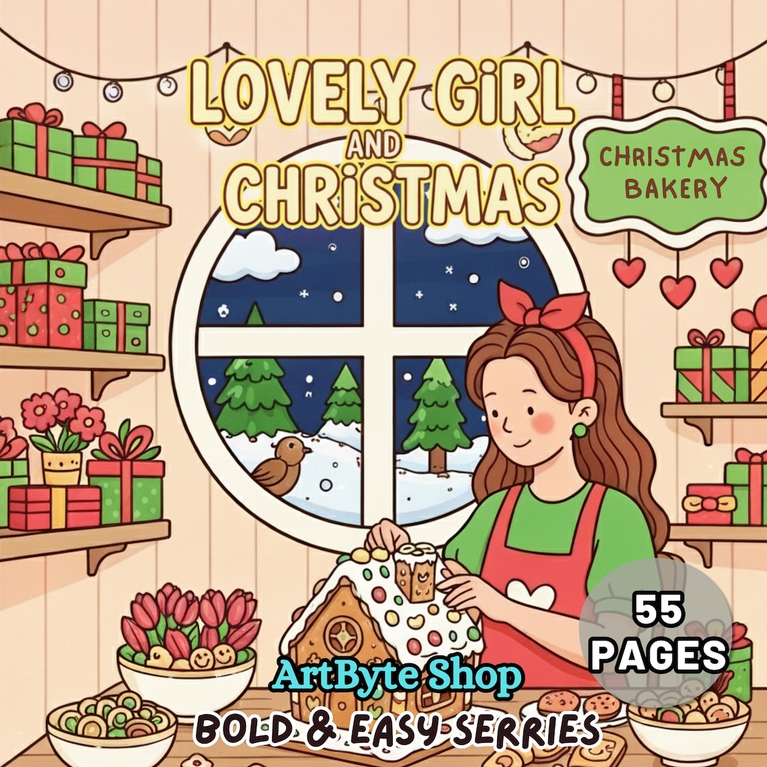 60 Lovely Girl and Christmas Coloring Pages, Digital Download, Bold ...