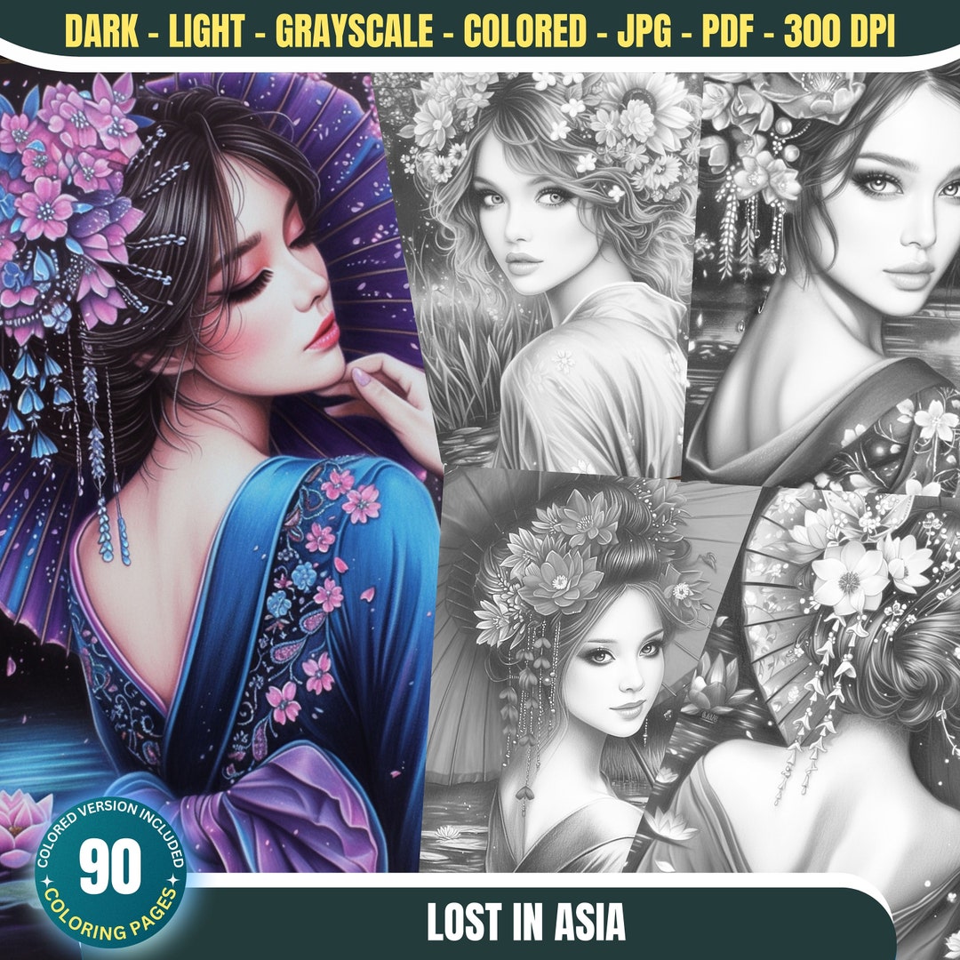 Lost in Asia : 90 Coloring Pages for Adults and Kids Instant Download ...