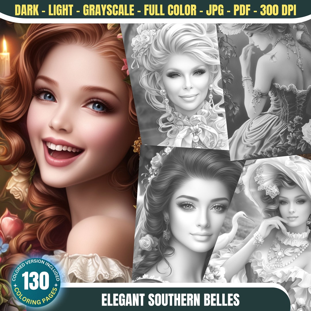 Elegant Southern Belles: 130 Coloring Pages for Adults and Kids Instant ...