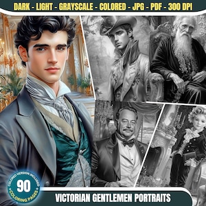 Victorian Gentlemen Portraits: 90 Coloring Pages for Adults and Kids ...