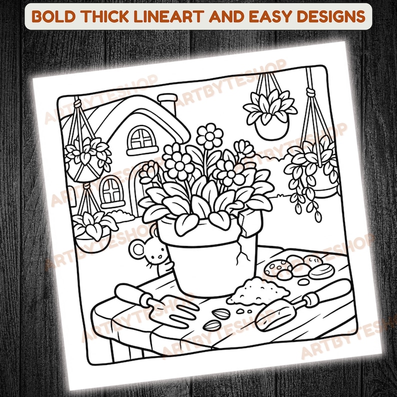 50 Bold and Easy Coloring Book, Chunky Cottage Garden Coloring Pages ...