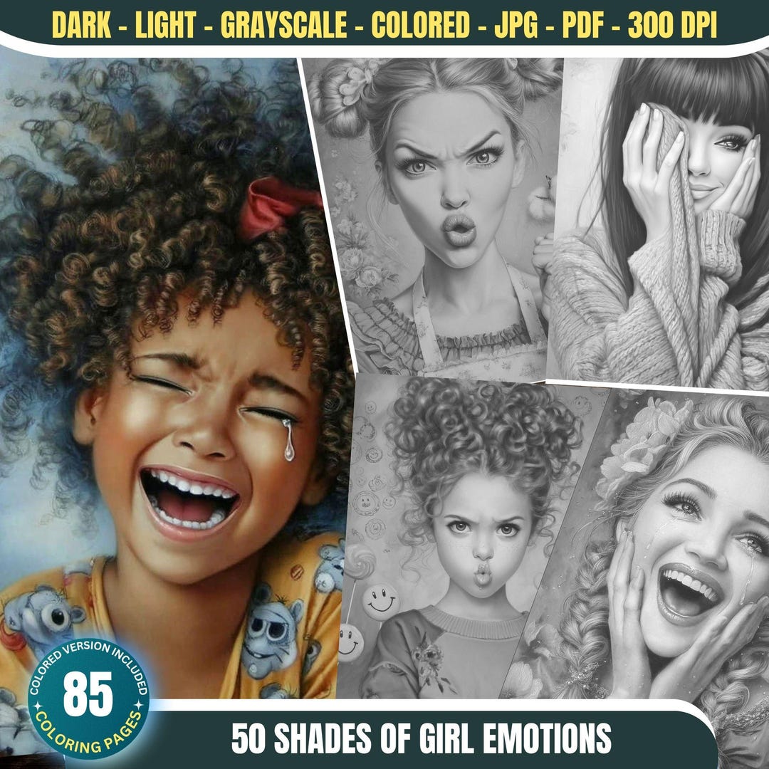 50 Shades of Girl Emotions: 85 Coloring Pages for Adults and Kids ...
