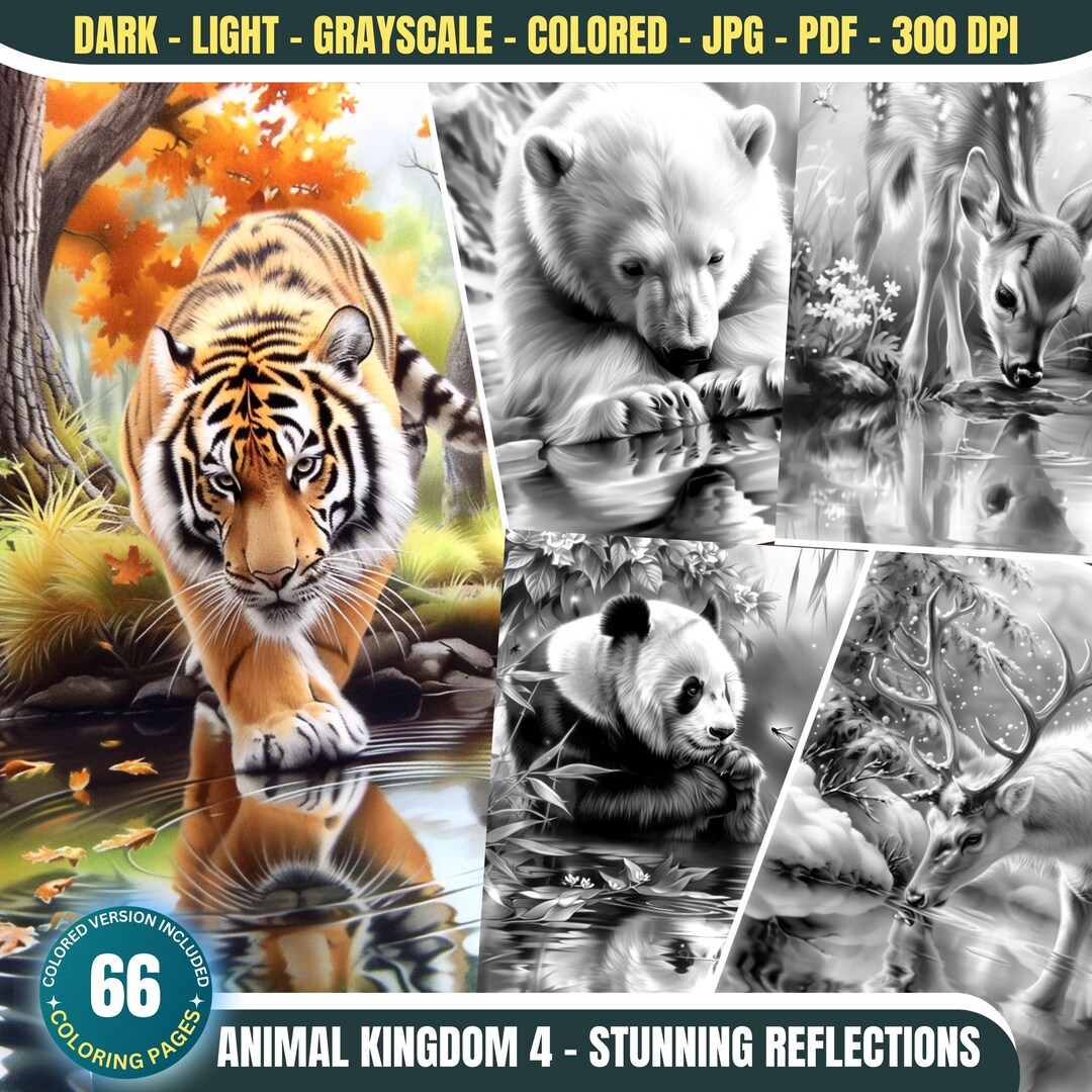 Animal Kingdom 4: Stunning Reflections - 66 Coloring Pages for Adults ...