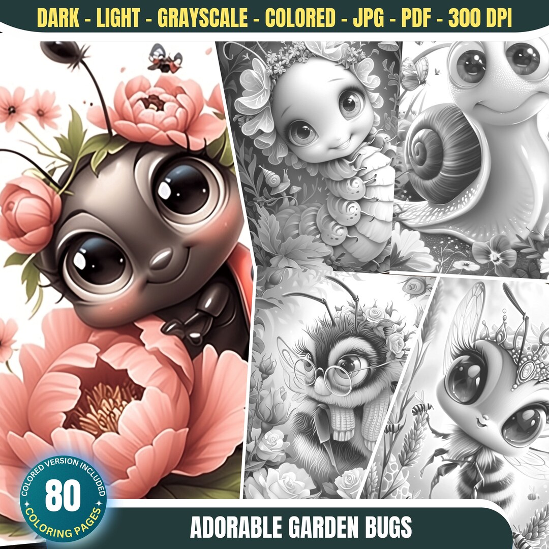 Adorable Garden Bugs - 80 Coloring Pages for Adults and Kids Instant ...