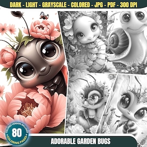 Adorable Garden Bugs - 80 Coloring Pages for Adults and Kids Instant ...
