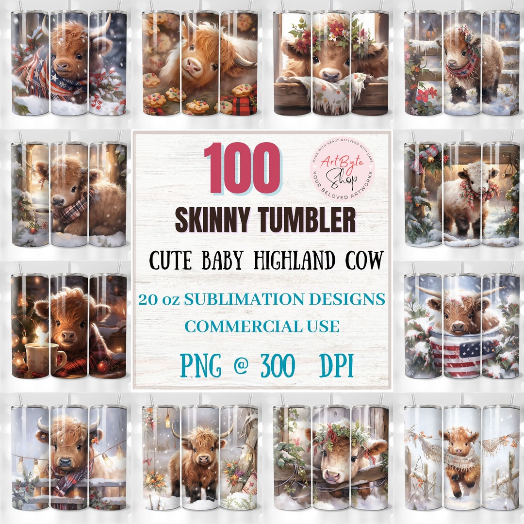 100 Christmas Baby Highland Cow Bundle 20oz Skinny Tumbler Wrap ...