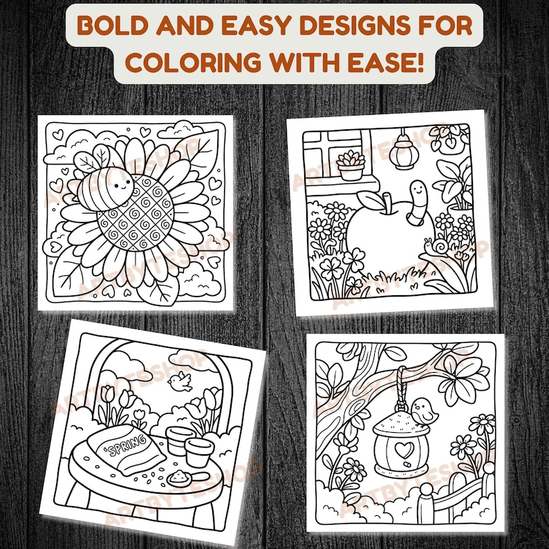 50 Bold and Easy Coloring Book, Chunky Cottage Garden Coloring Pages ...