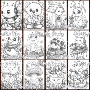 Bold and Easy Cute Kawaii Spring Coloring Book: 100 Coloring Pages for ...